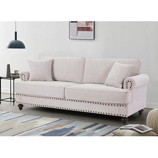 82" Chenille modern Upholstered Sofas 2 Seater Couches with Nails and Armrests (White) - Bed ...